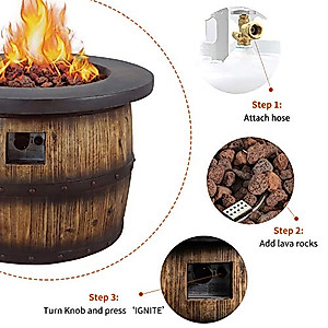 Outdoor Propane Burning Fire Pit Table, Cast Stone Wood Patio Gas Fire Pit, 32" Diameter Steel Base with Free Lava Rocks for Garden Courtyard Terrace Balcony.