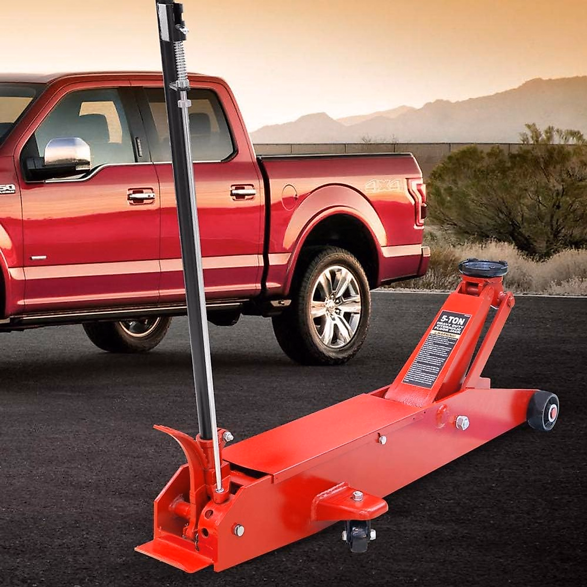 BIG RED T80501 Torin Hydraulic Heavy Duty Long Frame Service/Floor Jack with Foot Pedal, 5 Ton (10,000 lb) Capacity, Red