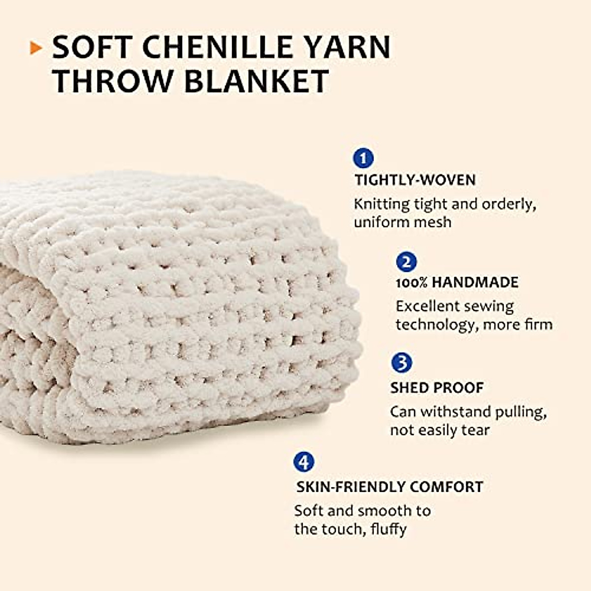 L'AGRATY Chunky Knit Blanket Throw,Soft Chenille Yarn Throw Blanket 40x50，Handmade Thick Cable Knit Crochet Blanket,Large Knit Blanket Chunky Yarn,Rope Knot Throw Blanket for Couch Home Decor