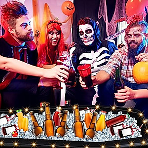 Leyndo 28 Pcs Halloween Inflatable Cooler Set, 52 Inch Coffin Buffet Coolers, Ice Serving Bar Halloween Rubber Ducks with LED Light Strings for Beach Pool Party Barbecue Picnic Halloween Decor Favors