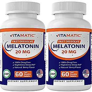 2 Pack High Potency Melatonin 20mg Tablets | Vegetarian, Non-GMO, Gluten Free | 60 Fast Dissolve Tablets | Natural Berry Flavor |