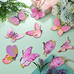 Sintuff 36 Pcs Butterfly Party Decor Butterfly Wood Hanging Ornaments Pink Purple Butterfly Hanging Ornaments Spring Summer Butterfly Hanging Decorations for Butterfly Baby Shower Decorations