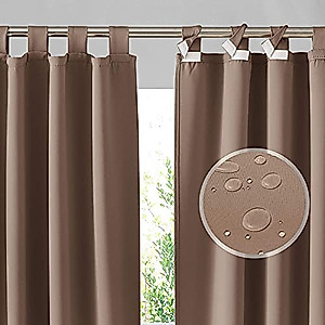 RYB HOME Patio Curtains Outdoor 2 Panels - Detachable Top Waterproof Outdoor Blackout Curtains Drapes for Porch Pergola Gezebo Cabana Sun Room Deck, Width 52 x Length 84, Mocha