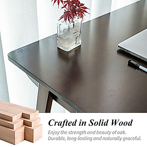 Cttasty Computer Desk with Drawers, Solid Wood Writing Desk, Mid Century Modern Home Office Desks, Oak Study Table, Small Desk for Bedroom, 29.1 H x 31.5 W x 19.7 D Inches, Walnut