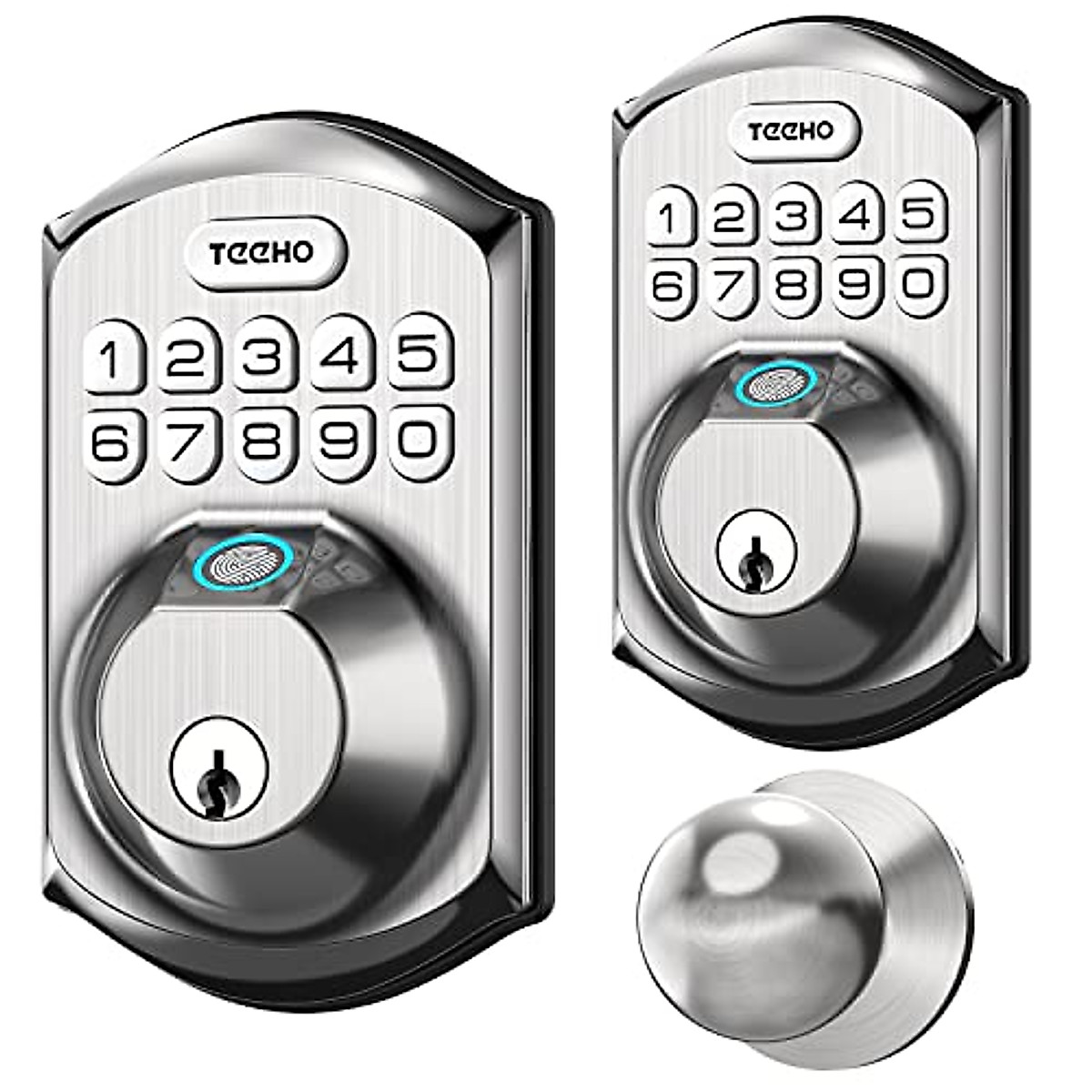 Fingerprint Door Lock Set - TEEHO Keyless Entry Door Lock with Handle - Door Knob with Keypad Deadbolt - Smart Locks for Front Door - Auto Lock - No Need App - Easy Installation - Satin Nickel