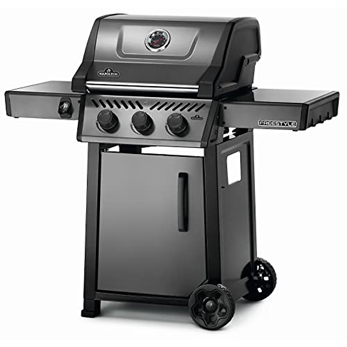 Napoleon Freestyle 365 Propane Gas BBQ Grill - F365DPGT - Barbecue Gas Cart, With 3 Burners, Folding Side Shelves, Instant Failsafe Ignition, Porcelain Coated Cast Iron Cooking Grids