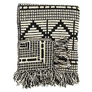 Bloomingville Black & Beige Woven Cotton Blend Blanket with Fringe Throw, One Size fits All, Black