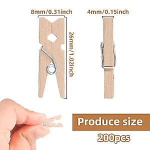 200PCS Mini Clothes Pins Small Clothes Pins Wooden & Tiny Clothes Pins for Photos Push Pin Clothes Pins for Classroom & Wooden Pegs for Wall Hanging Pictures Small Clothespins（2.5X0.3CM