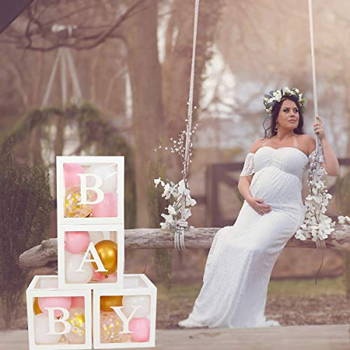 82 PCS Baby Shower Decorations for Girl - Jumbo Transparent Baby Block Balloon Box Includes BABY, A - Z Letters DYI, White Pink Gold Confetti Balloons, Gender Reveal Party Supplies, 1st Birthday Décor