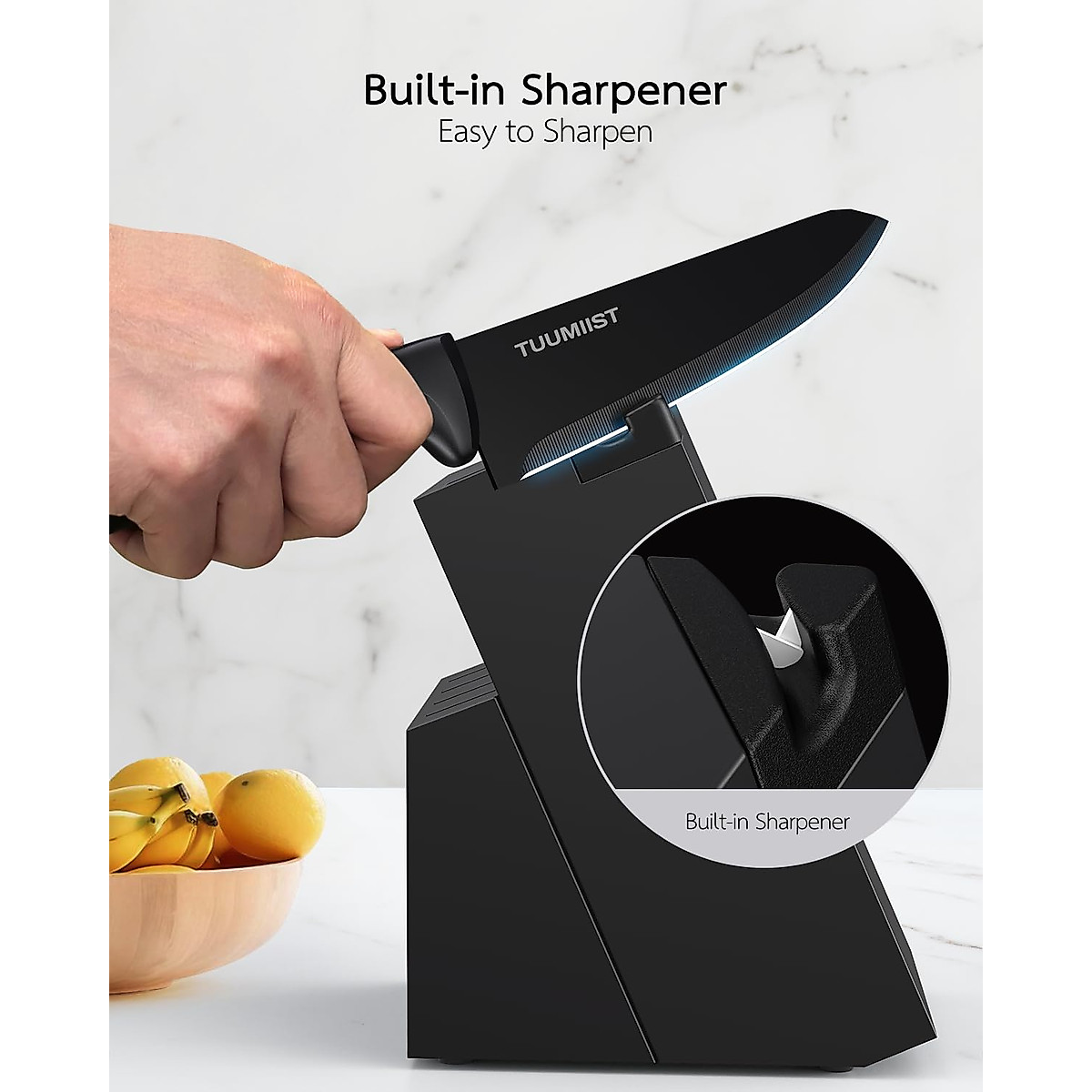 Knife Set, TUUMIIST 18PCS Kitchen Knife Sets with Block and Sharpener, Kitchen Utensils Set, Removable Utensil Holder (Black)-Precision Cutting, Effortless Sharpening, Convenient Organization