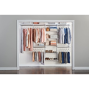 Rubbermaid Configurations Deluxe Closet Kit, White, 4-8 Ft., Wire Shelving Kit with Expandable Shelving and Telescoping Rods, Custom Closet Organization System, Easy Installation
