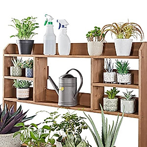 Yaheetech Potting Bench Table - Germination Table & Outdoor Garden Work Bench Platform w/Display Rack/Storage Shelf/Hanger/Thoughtful Sink - Brown