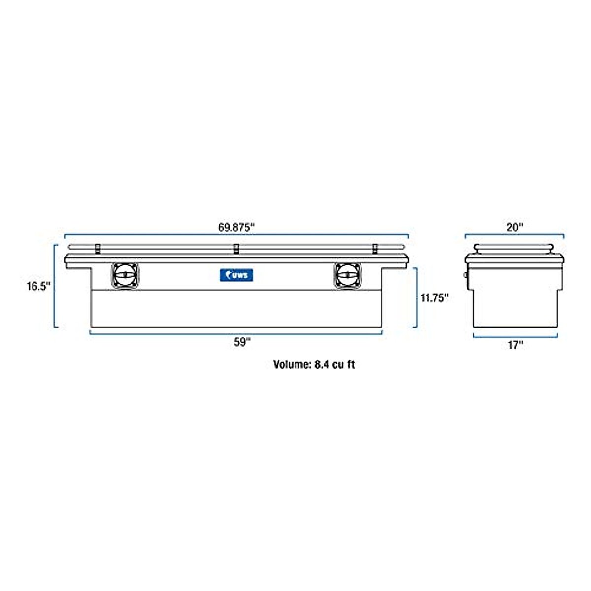 UWS SL-69-LP-R 69" Low Profile Single Lid Crossover Truck Box with Secure Lock Handles and Rails
