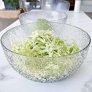 Qxbekmor Large Acrylic Salad Bowls 130 oz, Serving Bowls for Fruits, Popcorn, Chips, Dips, Condiments, Break-Resistant Set of 2, Clear Circular