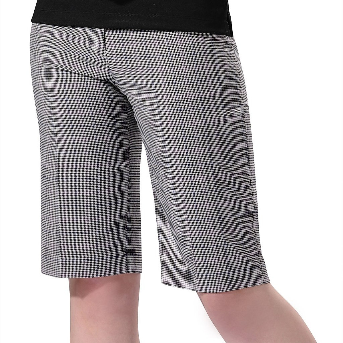 Monterey Club Women's Plaid Bermuda Golf Shorts #2862 (Ivory/Grey Lilac, Size:16)