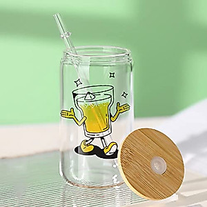 AGH 12 Pack 16oz Clear Sublimation Glass Blanks with Bamboo Lid, Sublimation Glass Cups Transparent Can Shaped Beer Cup with Lid and Straw, Straight Sublimation Tumblers for Iced Coffee Milk Juice