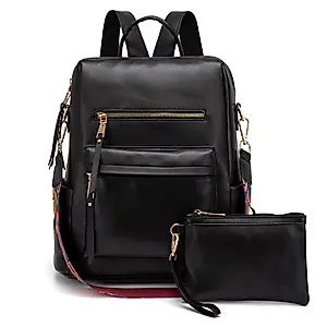 PINCNEL Backpack Purse for Women PU Leather Backpack Travel Bag Ladies Shoulder Bag Fashion Satchel, with Wallet(Black)