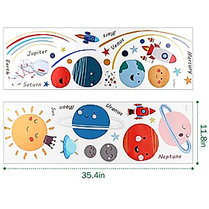 Beilinlok Solar System Wall Decals for Kids Room, Space Planet Large Wall Stickers Kids Bedroom, Cute Educational Wall Decal Decors for Nursery, Playroom, Boys Room, Girls Room, Classroom, School.