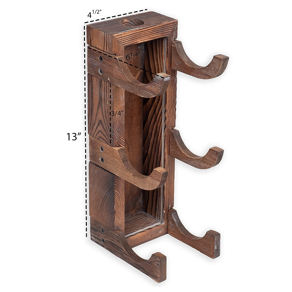 Rustic State Blanc Wall Mounted Wood Vertical Wine Rack and Cork Storage Holder Shelf Organizer for 3 Bottles - Home, Kitchen, Dining Room Bar Décor - Walnut