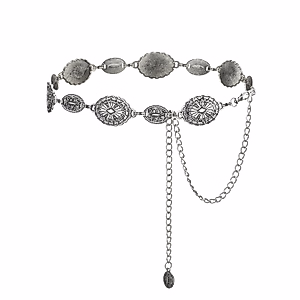 TOPACC Western Metal Oval Concho Chain Belt for Women Silver Cowgirl Belt for Dresses Jeans Country Concert Outfit
