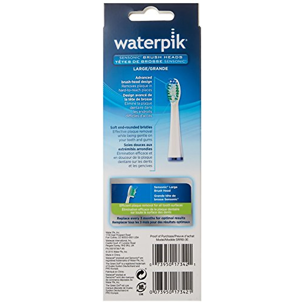 Waterpik Standard SRRB-3E Replacement Electric Toothbrush Heads Pack Of 3