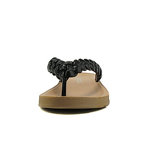 Soda STILL ~ Women Casual Comfort Braided Flip Flops Flat Fashion Thong Sandal (10, BLACK PU, numeric_10)