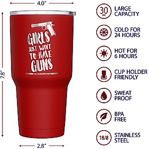 We The People Holsters - Girls Just Want To Have Guns Coffee Tumbler - American Flag Travel Mug - Double Insulated Cup For Women - 30 oz