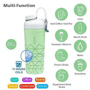 bzyoo 26oz Double-Walled Stainless Steel Insulated Tumbler with Straw Leak Proof Ideal for Smoothies, Ice Tea or Coffee Includes Mixer Ball BPA Free - Spidy Green