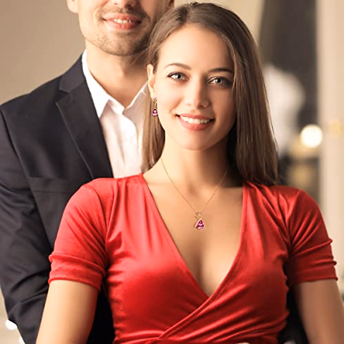 CDE Jewelry Sets for Women Rose Gold Jewelry Embellished with Crystal from Austria Mothers Day Valentine's Day Jewelry Gifts Necklace and Earrings Set for Mom Birthday Gift for Girlfriend Wife