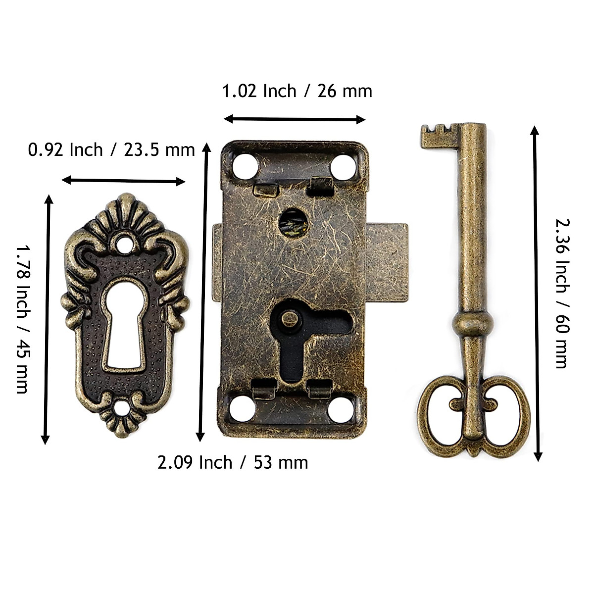 Mcredy 4 Sets vintage lock,2.1 Inch Retro Cabinet Drawer Lock Case Jewelry Box Lock Spring Latch Lock with Key,Bronze