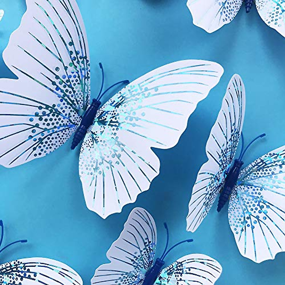 24PCS Butterfly Stickers with Sponge Gum and Magnets, White Crystal Removable Butterfly Wall Sticker Decals for Room Home Nursery Decor (Blue Single Wing)