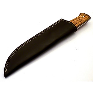 Nooraki REG-48 Hunting/Skinner Damascus Steel Handmade Knife 11 Inches Full Tang with Leather Sheath, Olive Wood