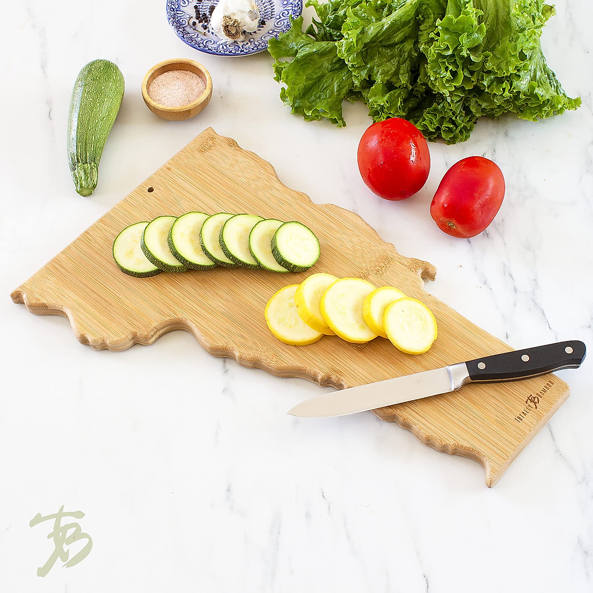 Totally Bamboo Destination Vermont State Shaped Serving and Cutting Board, Includes Hang Tie for Wall Display