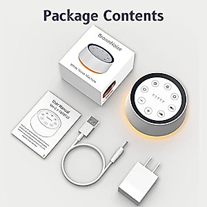 BrownNoise Sound Machine with 30 Soothing Sounds 12 Colors Night Light White Noise Machine for Adults Baby Kids Sleep Machines Memory Function 36 Volume Levels 5 Timers for Home Office Travel (White)