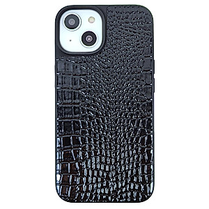 DMaos for iPhone 15 Pro Case for Women, Crocodile Synthetic Patent Leather Cover, Classic Fashion for iPhone15 Pro 2023 6.1 Inch - Black