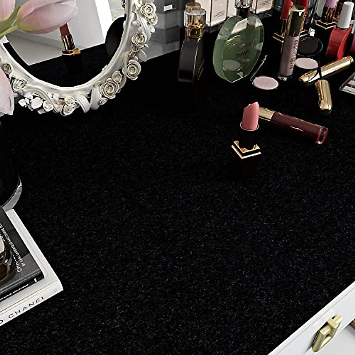 FunStick Self Adhesive Felt Fabric for Crafts 15.8"x78.8" Black Velvet Fabric Roll Soft Velvet Drawer Liners for Dresser Jewelry Box Black Felt Sheets Black Peel and Stick Wallpaper for Cabinets Shelf