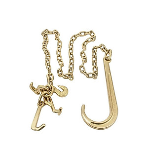 Mytee Products 5/16" x 6' Long Shank J Hook Tow Chain with RTJ Cluster & Grab Hook, 4700 lbs WLL - Heavy Duty Grade 70 Transport Tow Chain J Hook