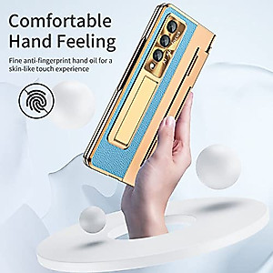 EAXER Compatible with Samsung Galaxy Z Fold 3 5G Case, Full Coverage Protection Built in Screen Protector Stand Shockproof Hinge Case Cover (Golden&Blue)