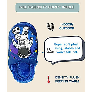 SEBELLST Baby Infant Slippers for Boys Toddler Slippers Kids Warm Fuzzy Slide Cute Cartoon Non Slip Winter Plush Indoor House Shoes Slippers (Blue, 3-4 Years Old)