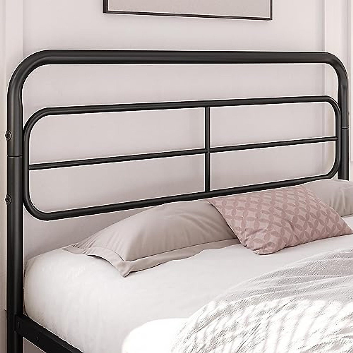 Topeakmart Full Bed Frames Metal Platform Bed with Modern Geometric Patterned Headboard, Easy Assemble, 13 Inch Underbed Storage, No Box Spring Needed, Black