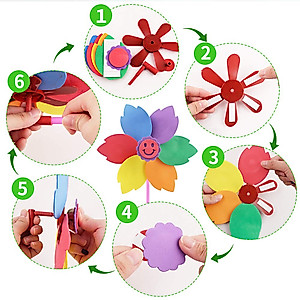 5 Pcs Colorful Sticky Mosaic EVA Windmill Art Kits for Kids 2-4 Years Old, DIY Mosaic Art Crafts Early Learning Games Handmade Art Kit for Preschool Toddlers Boys and Girls Ages 1 2 3 4 5 6 7 8