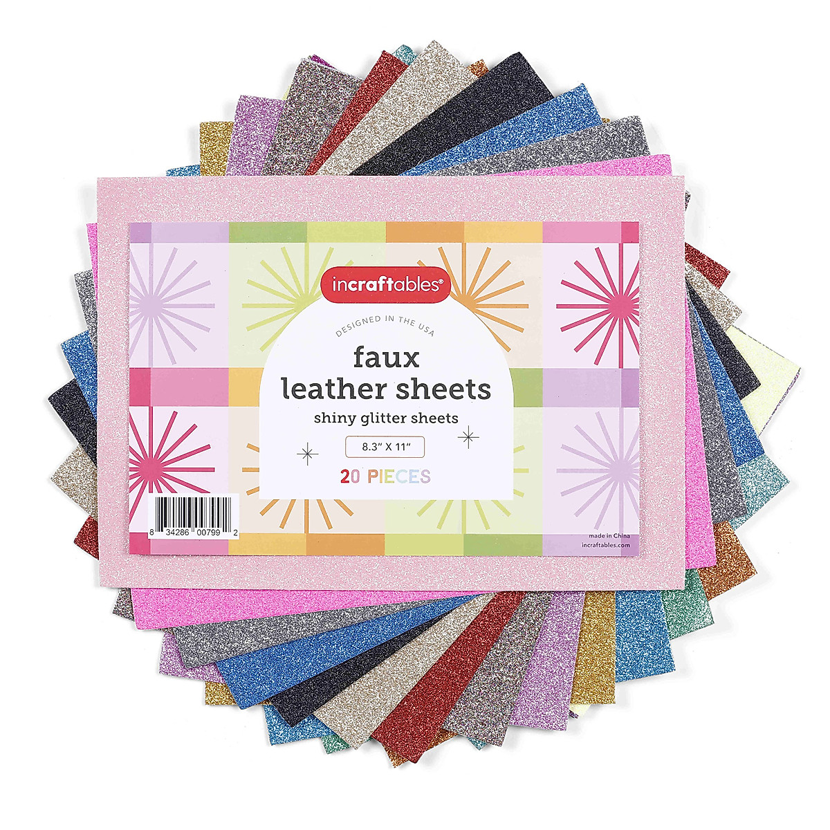 Incraftables Glitter Faux Leather Sheets for Crafts 20 Pieces. Assorted Faux Leather Sheets for Cricut (8.3”x11”). Best Fauxs Leather Sheets for Earrings & Arts. PU Leather Fabric for Adults & Kids