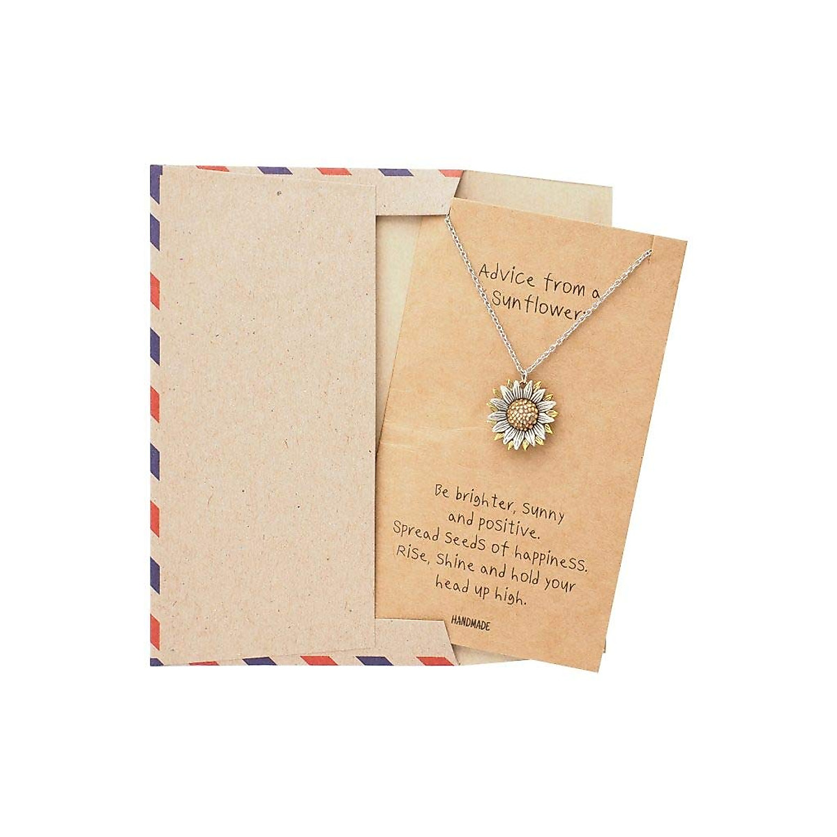 quan jewelry Sunflower Necklace for Women, Gift for Mother with Inspirational Greeting Card (Two Tone)