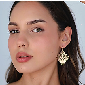 POMINA Floral Celtic Filigree Gold Dangle Drop Earring Boho Fashion Geometirc Filigree Earrings for Women (Worn Gold)
