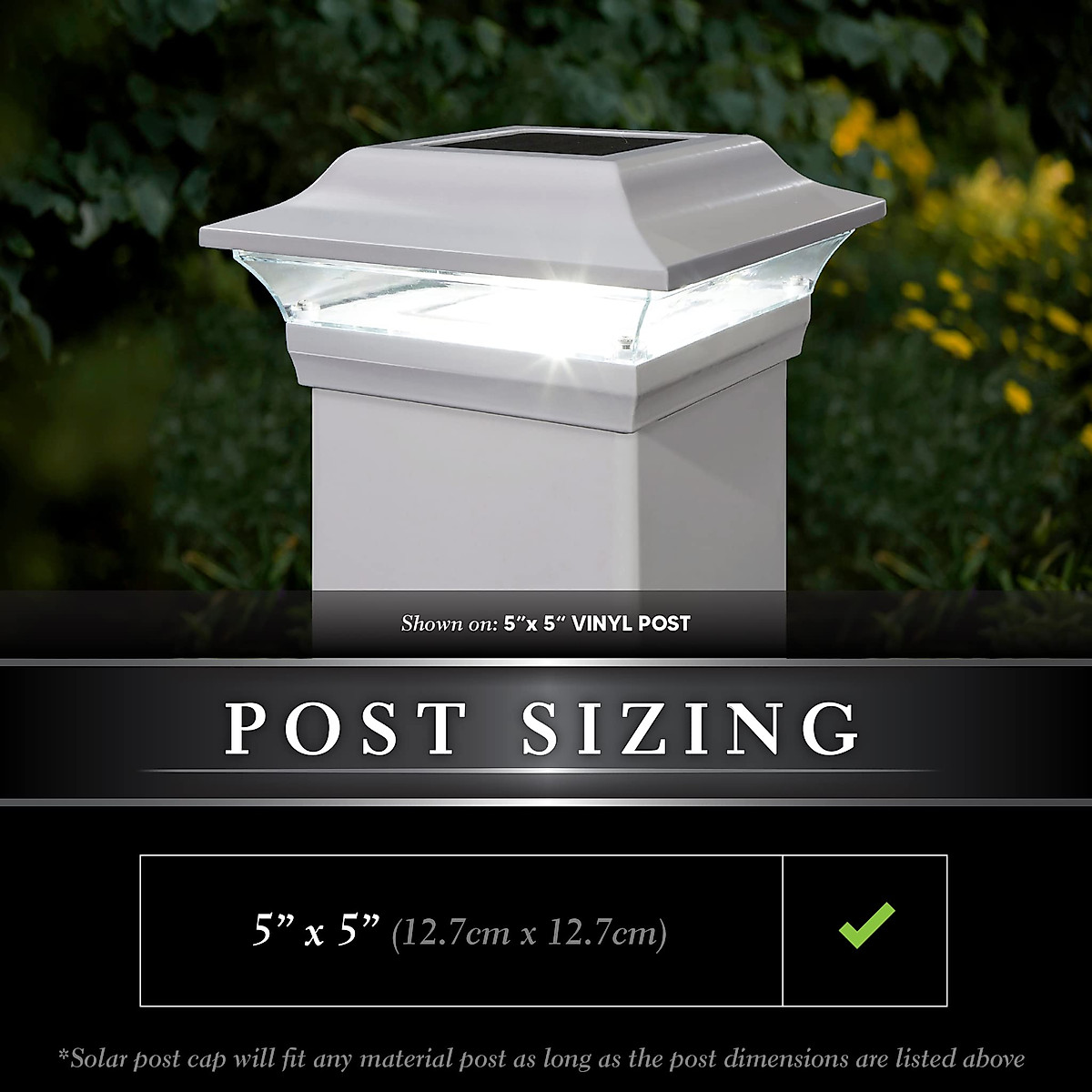 Classy Caps SL214W Imperial Outdoor Solar Post Cap Fence and Deck Light, Bright White Light, Fits 5" x 5" Post, White Powder Coated Aluminum