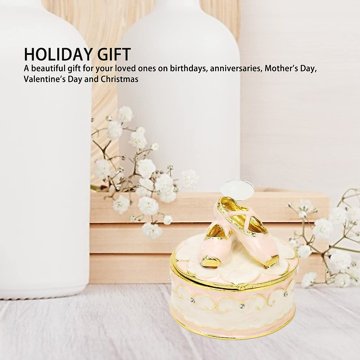 MSUIINT Jeweled Ballet Shoes Trinket Boxes Exquisite Compact Decorative Trinkets Jewelry Box Small Box Ring Case Necklace Organizer Storage Box Wedding Birthday Gift