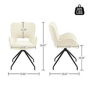 Art Leon Dining Chairs, Set of 2, Fabric Upholstered Dining Room Chairs, Modern Swivel Accent Chairs with Black Metal Legs for Living Room Kitchen, Off White