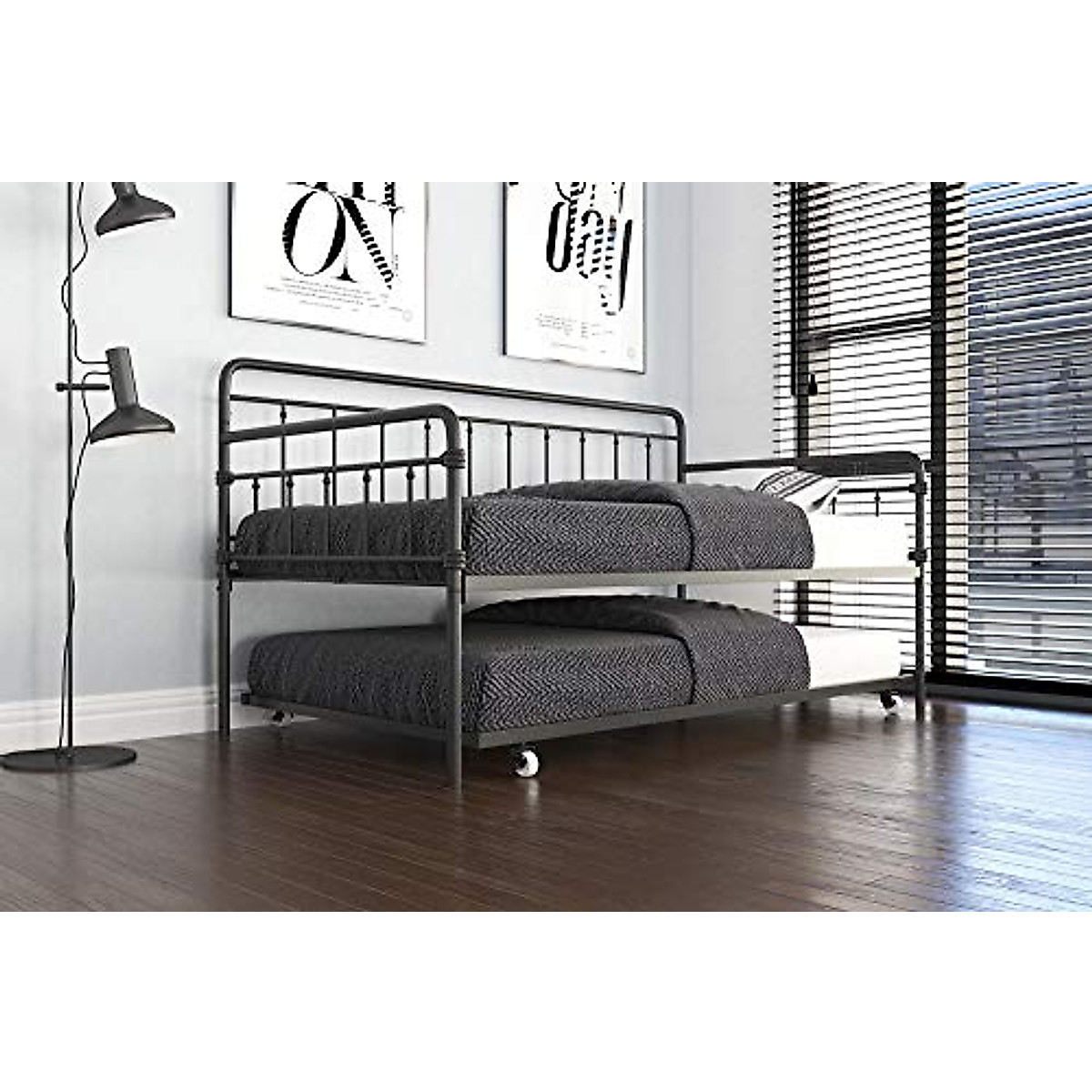 DHP Winston Metal Daybed and Roll Out Trundle, Sturdy Metal Frame, Multifunctional Piece, Black - Twin