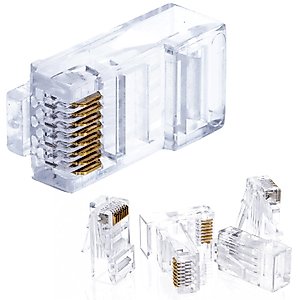 Cat5e RJ45 Modular Plugs, 8P8C UTP Ethernet Crimp Connectors, Solid or Stranded Cable Ends, Gold-Plated Contacts (200 Pack)