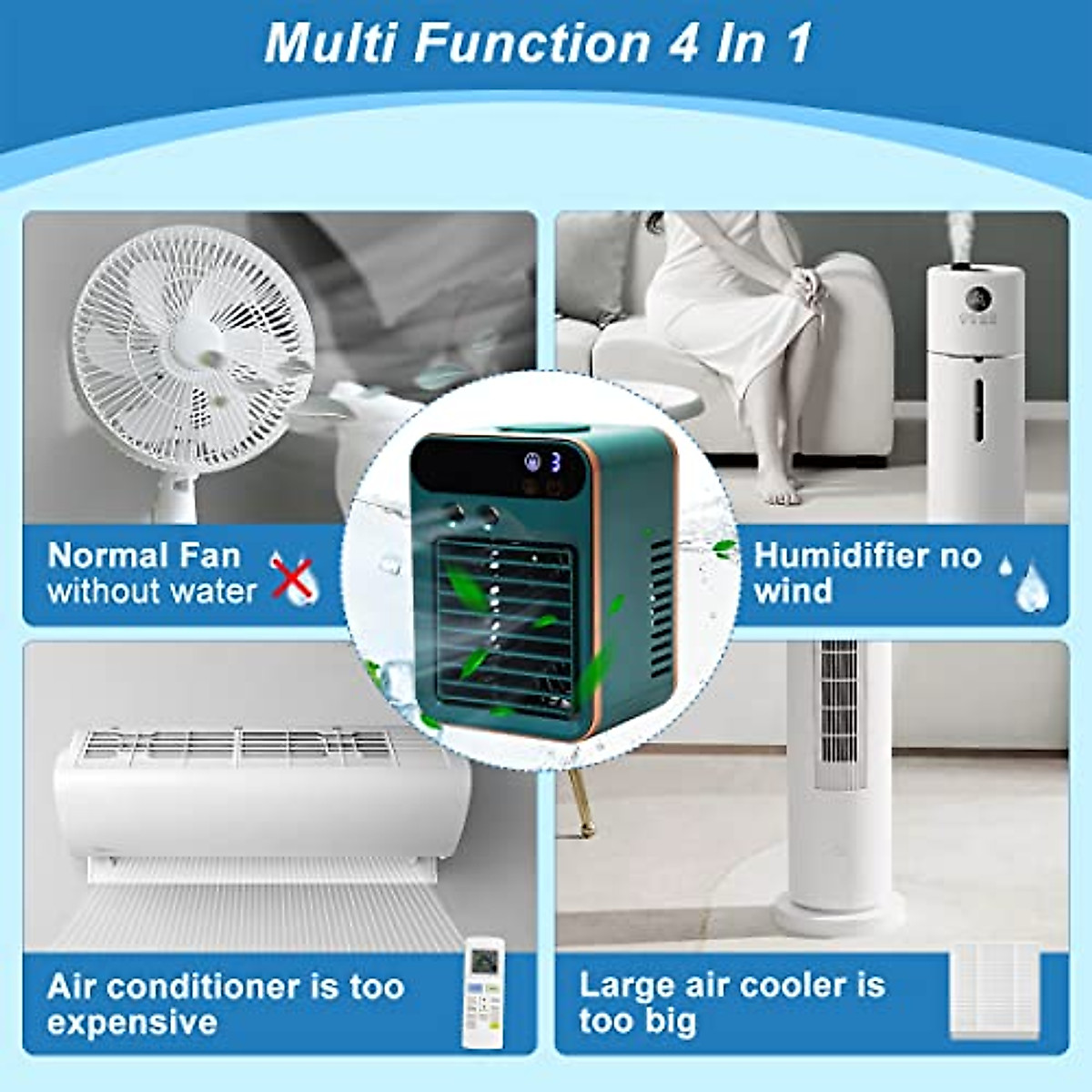 hYwecy Portable Air Conditioner-4000mAh Rechargeable Office Air Conditioner in Three Speeds&Spray Speed,Portable Evaporative Cooling Fan with Spray for Home Bedroom Office(green)